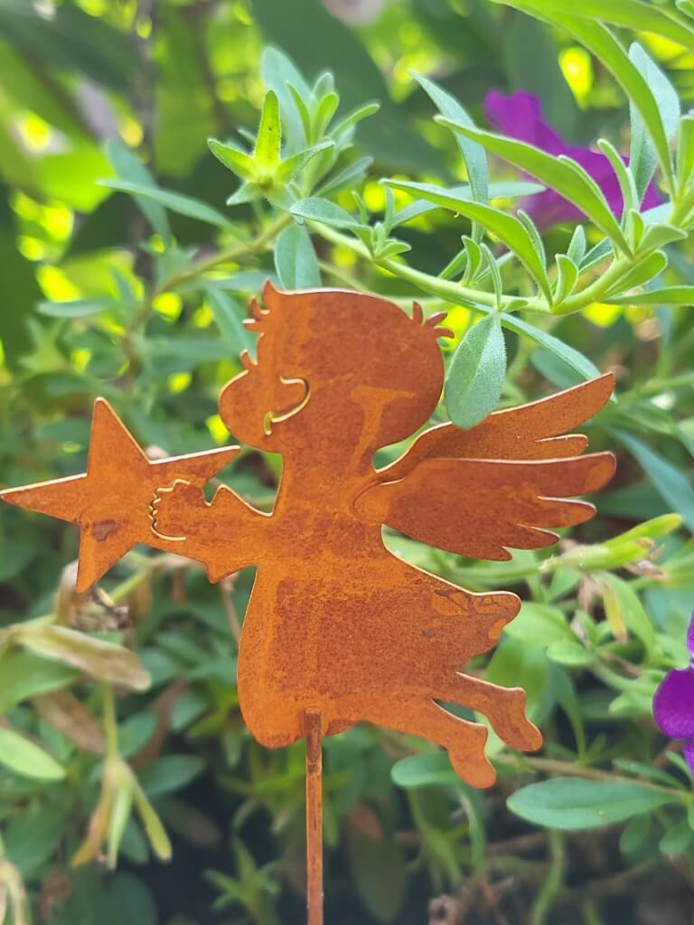 Edelrostoptik Topfstecker Engel mit Stern - Angels Garden Dekoshop